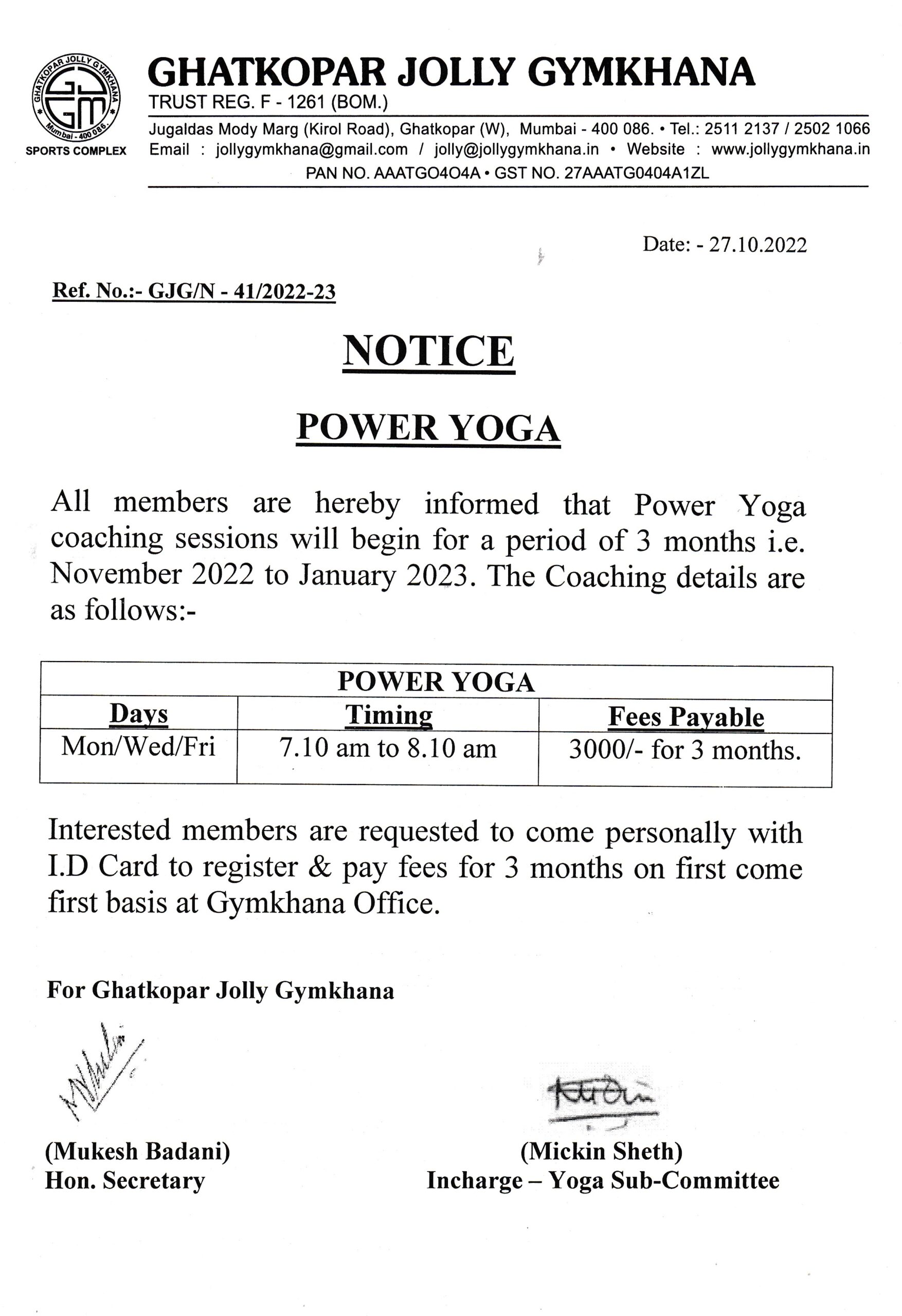 Notice – Ghatkopar Jolly Gymkhana
